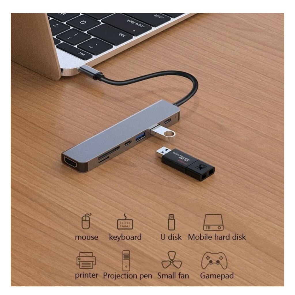 Hub 7 ln 1 MaxOnline ™ Tip C / USB 3.0. Cu Port HDMI 4K, Cu Card Reader ...