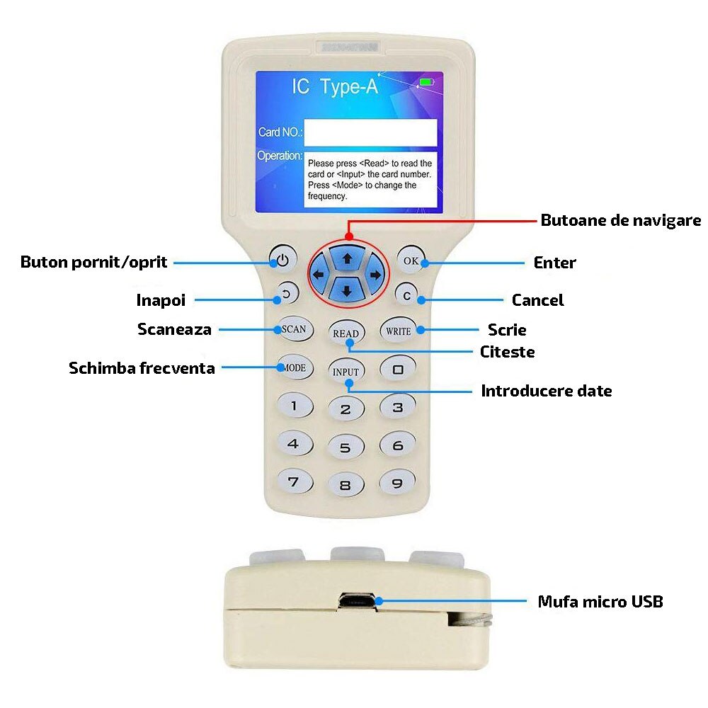 Programator / copiator carduri si taguri RFID, 125 KHz, 13,56 MHz, E ...