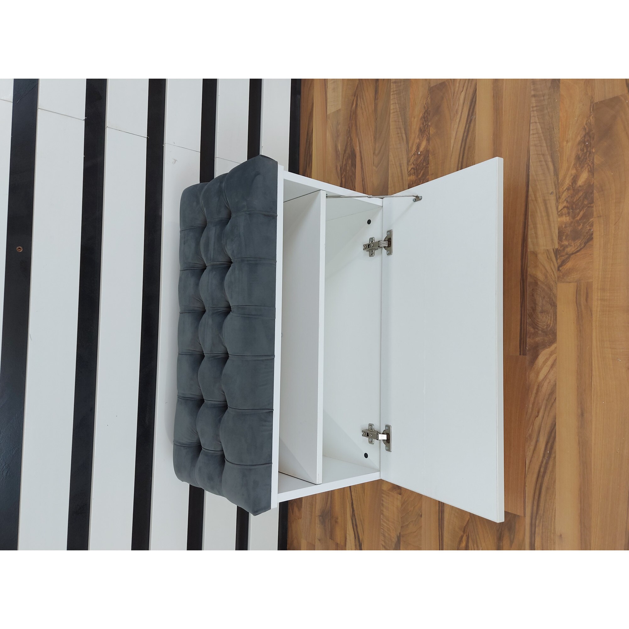 Pantofar tapitat RAMO, 70*32*47 cm, realizat din pal alb, tapiterie gri ...