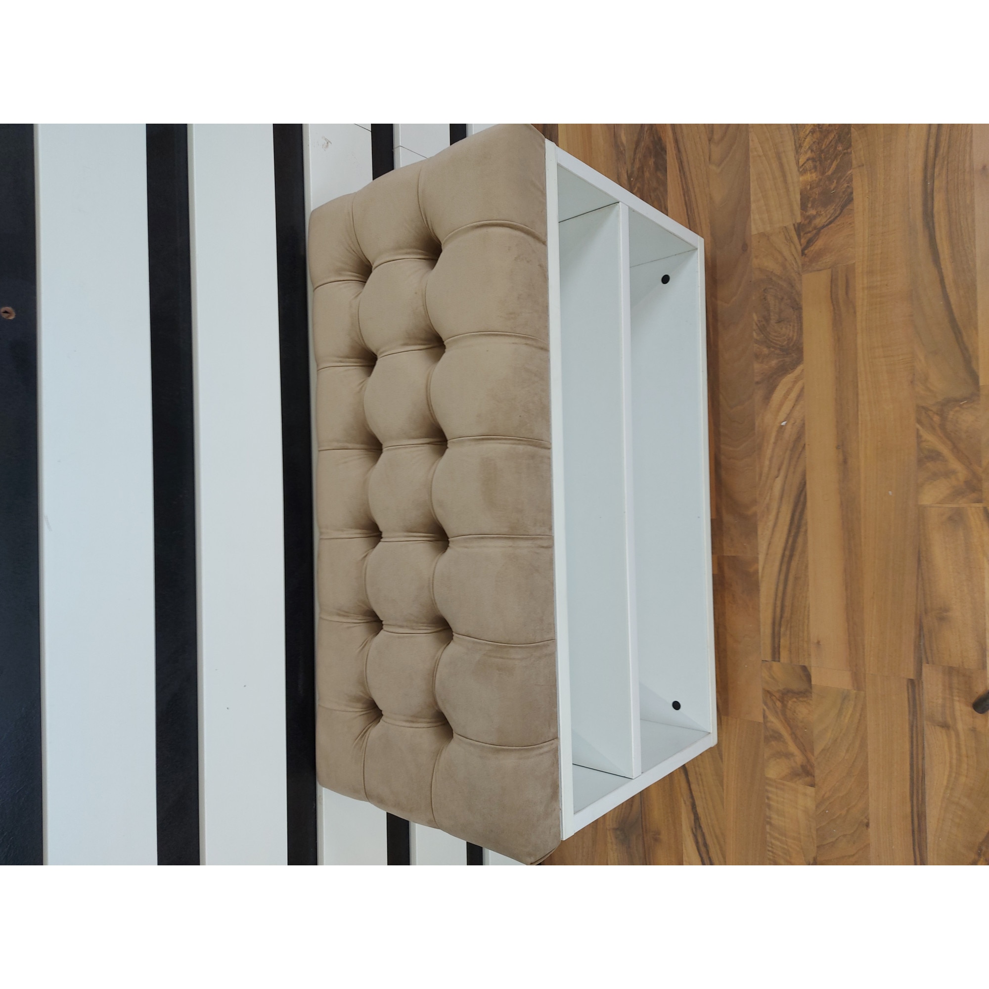 Pantofar tapitat din pal alb/bej, capacitate 6 perechi, 70*30*48, cu ...