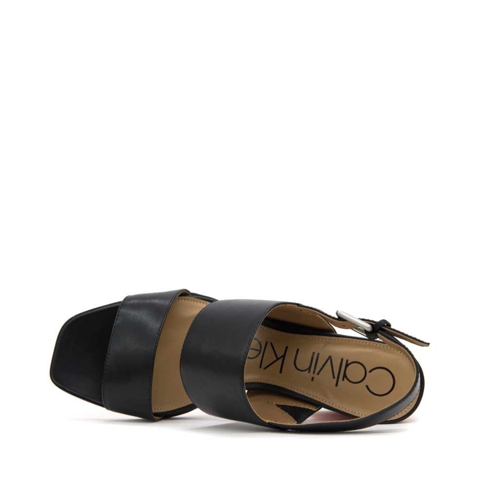 Sandale cu toc, Calvin Klein, Piele naturala, Negru/Roz, 40 EU - eMAG.ro