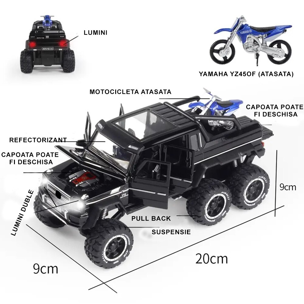Set masinuta SUV cu motocicleta, MENZ®, model OffRoad 6x6, pull back ...