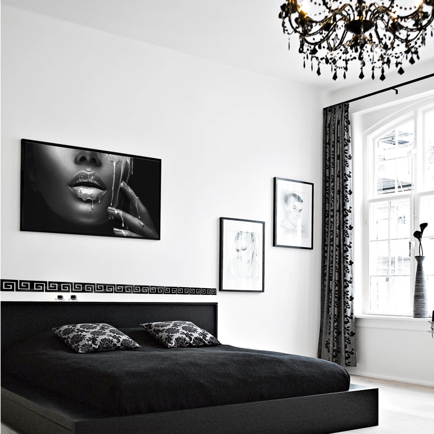 Set 5 buc, placa decorativa perete, acrilic, plexiglas negru lucios ...