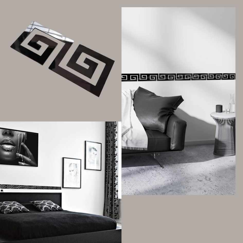 Set 5 buc, placa decorativa perete, acrilic, plexiglas negru lucios ...