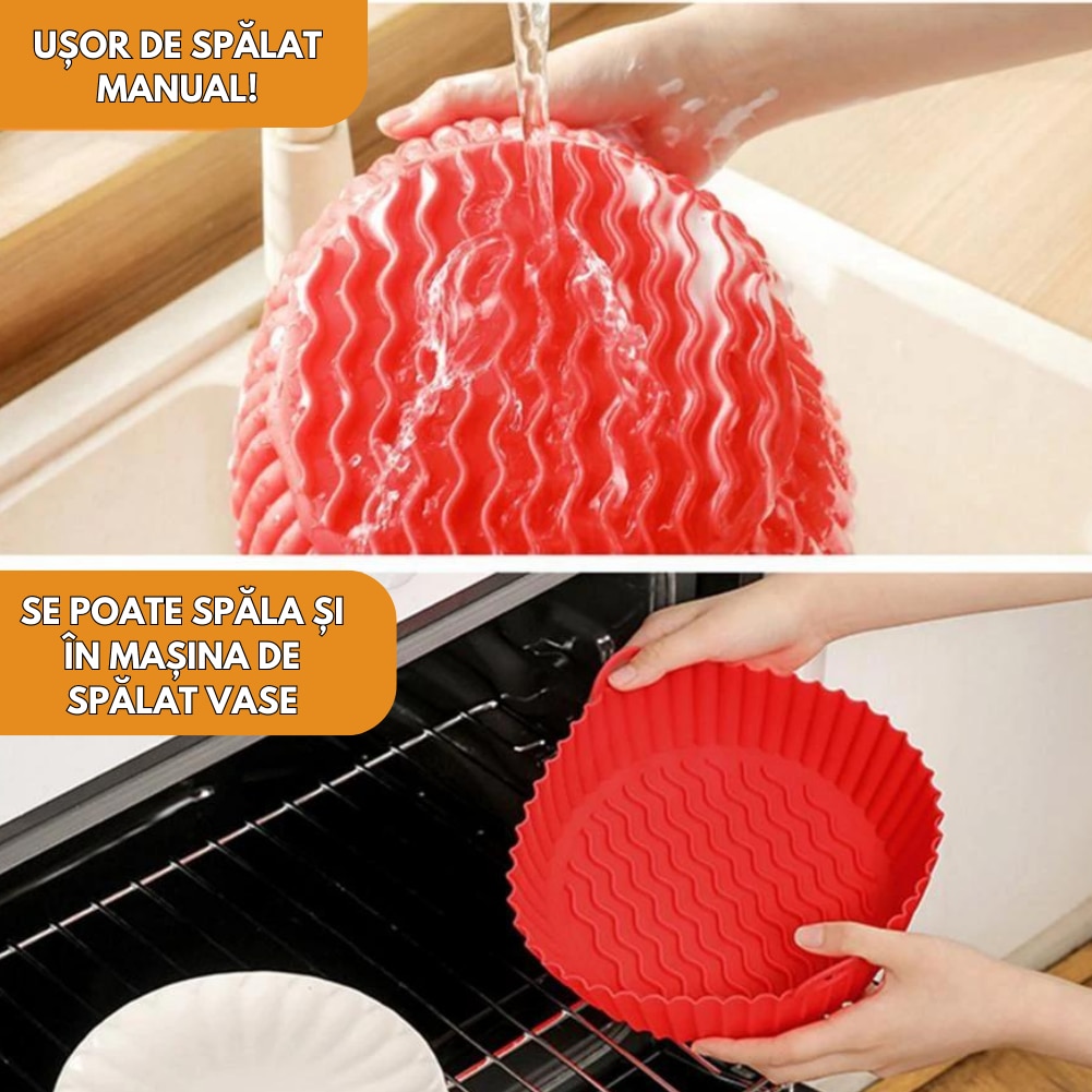 Castron din Silicon pentru Airfrier, 20.5x17.5x5cm, Universal, Rosu ...