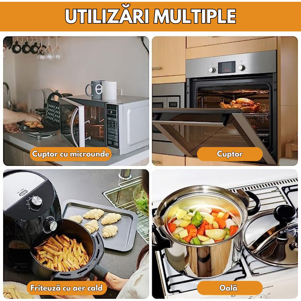 Castron din Silicon pentru Airfrier, 20.5x17.5x5cm, Universal, Rosu ...