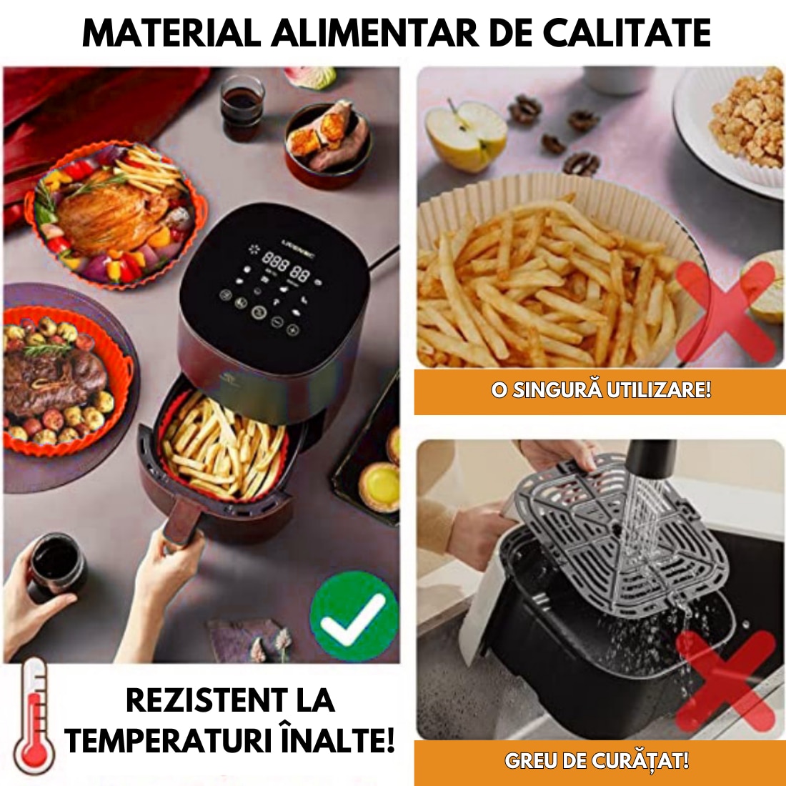 Castron din Silicon pentru Airfrier, 20.5x17.5x5cm, Universal, Rosu ...