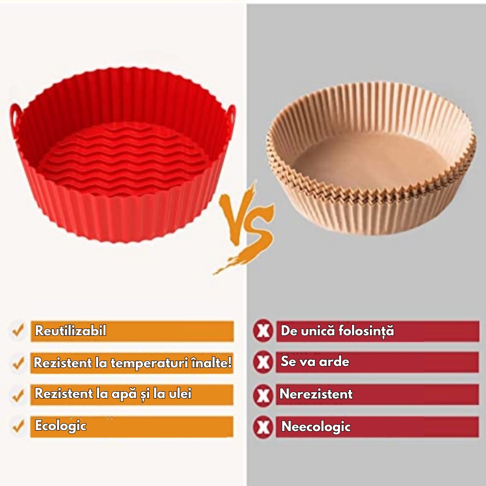 Castron din Silicon pentru Airfrier, 20.5x17.5x5cm, Universal, Rosu ...