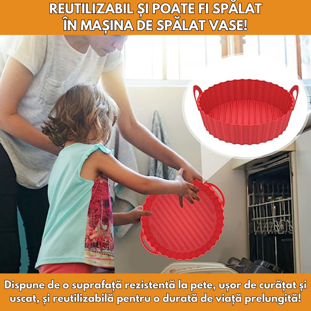 Castron din Silicon pentru Airfrier, 20.5x17.5x5cm, Universal, Rosu ...