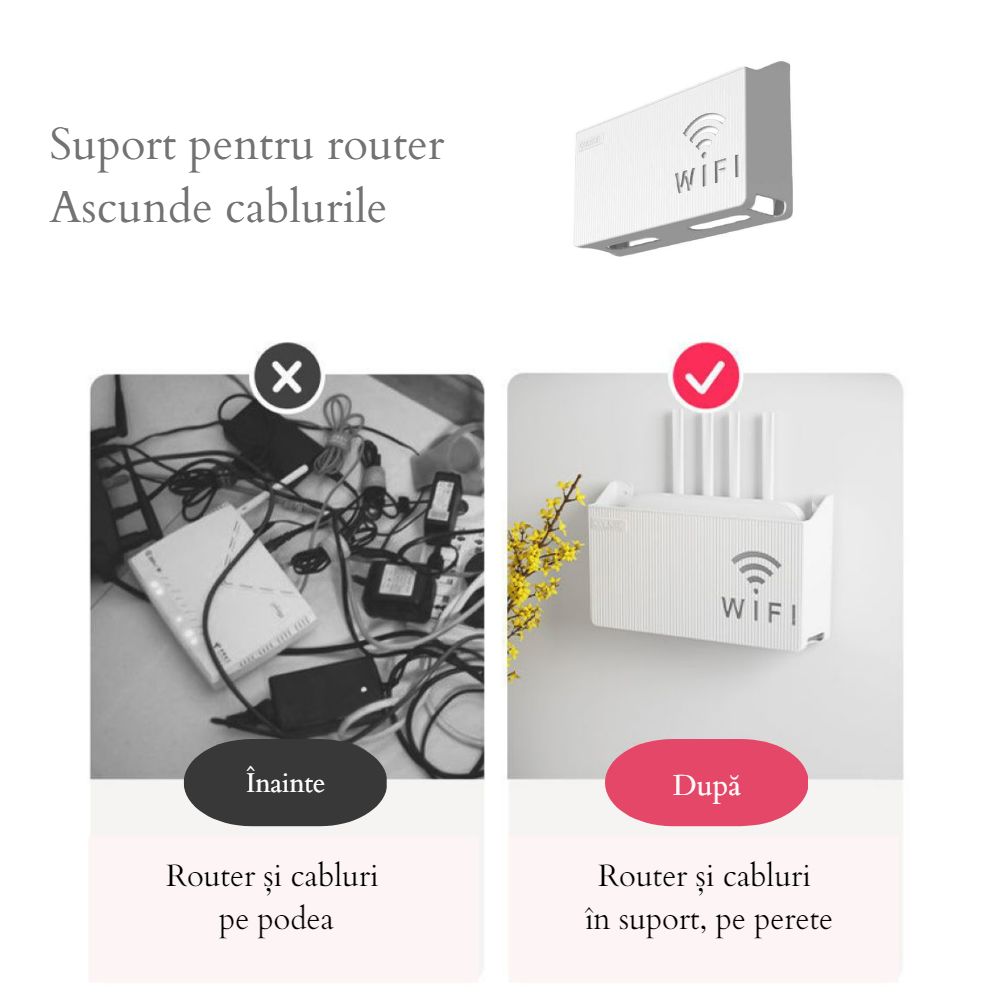 Raft tip suport de perete pentru router wireless, 24.5x14x6 cm, plastic ...