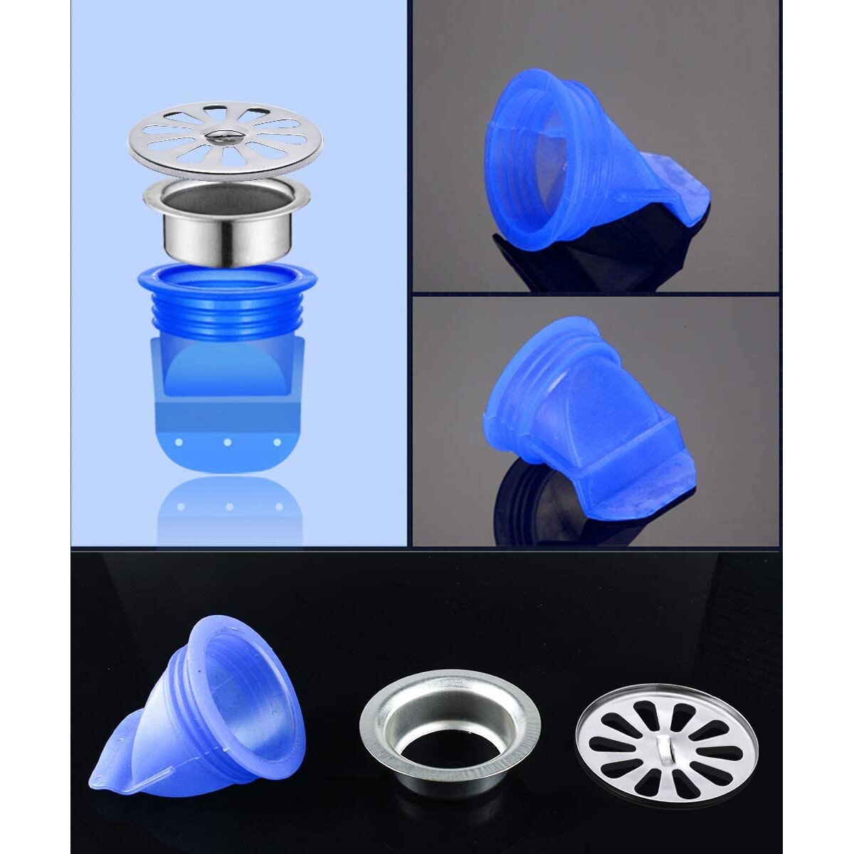 Set 2 scurgeri de podea, Silicon, 50x55cm, Argintiu/Albastru - eMAG.ro