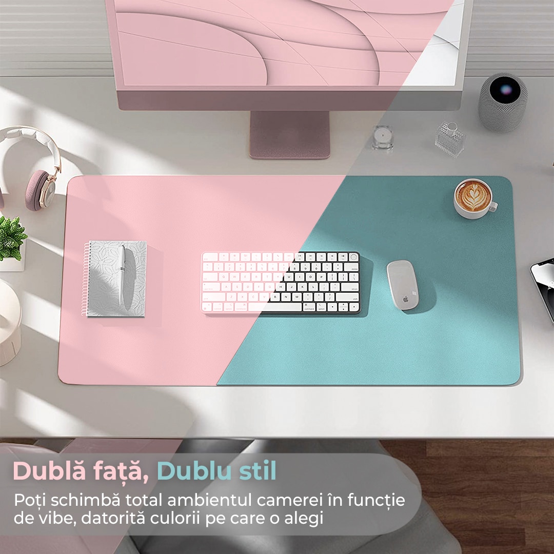 Mousepad gaming XXL cu doua fete din piele pu, impermeabil, pentru ...