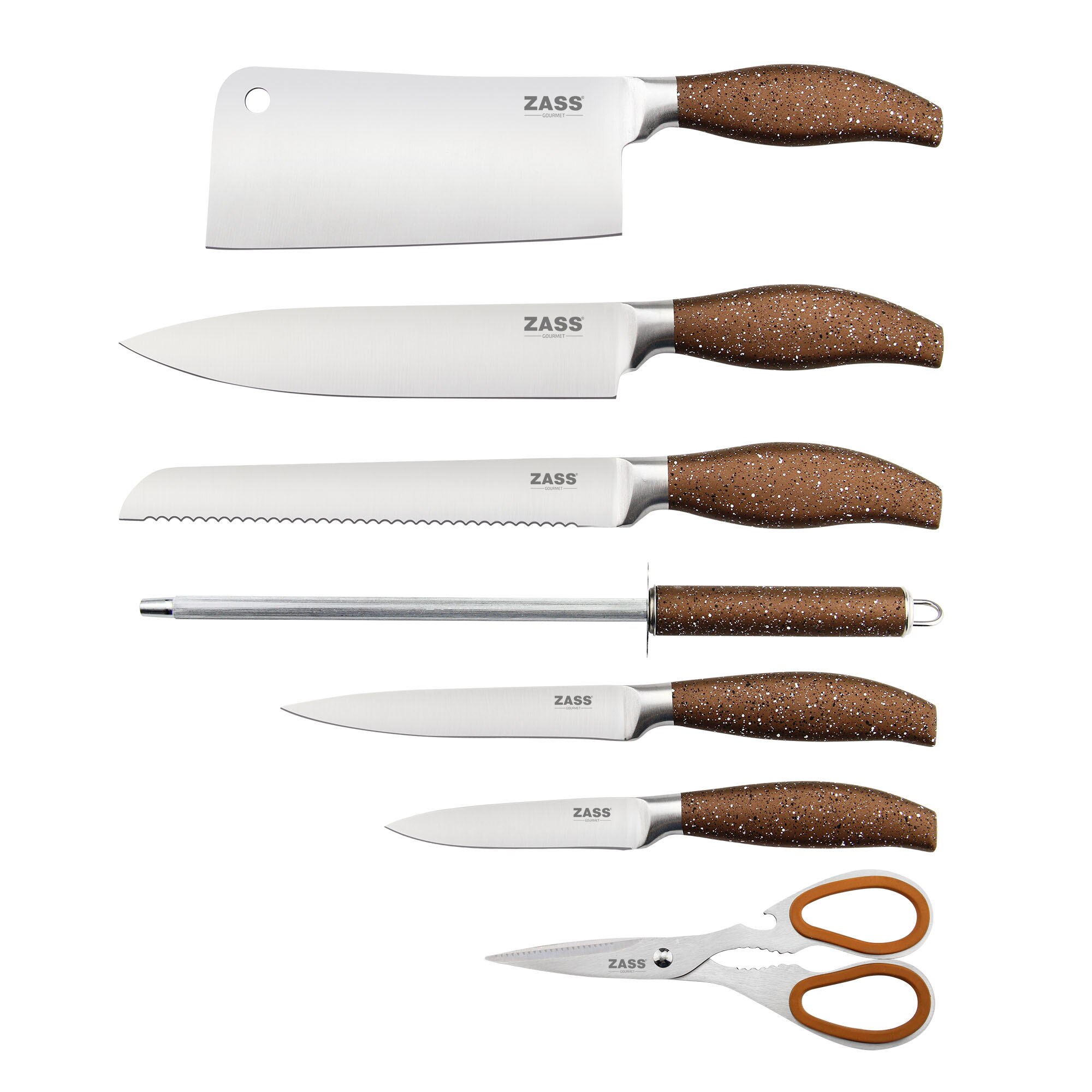 Set cutite 8 piese cu foarfeca, dispozitiv de ascutit si suport acrilic ...