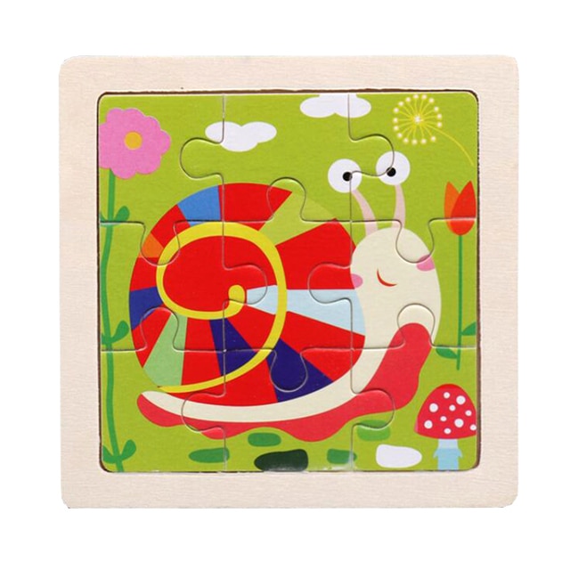 Puzzle Educativ din Lemn pentru Copii, Melc, 9 Piese, 11x11x0.5 Cm, + 3 ...
