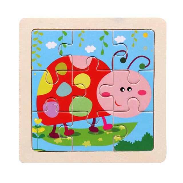 Puzzle Educativ din Lemn pentru Copii, Buburuza, 9 Piese, 11x11x0.5 Cm ...