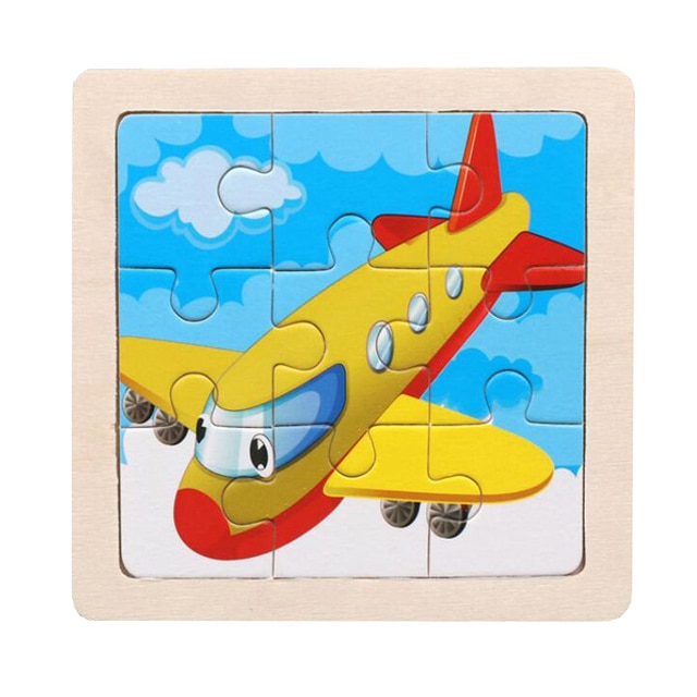 Puzzle Educativ din Lemn pentru Copii, Avion, 9 Piese, 11x11x0.5 Cm ...
