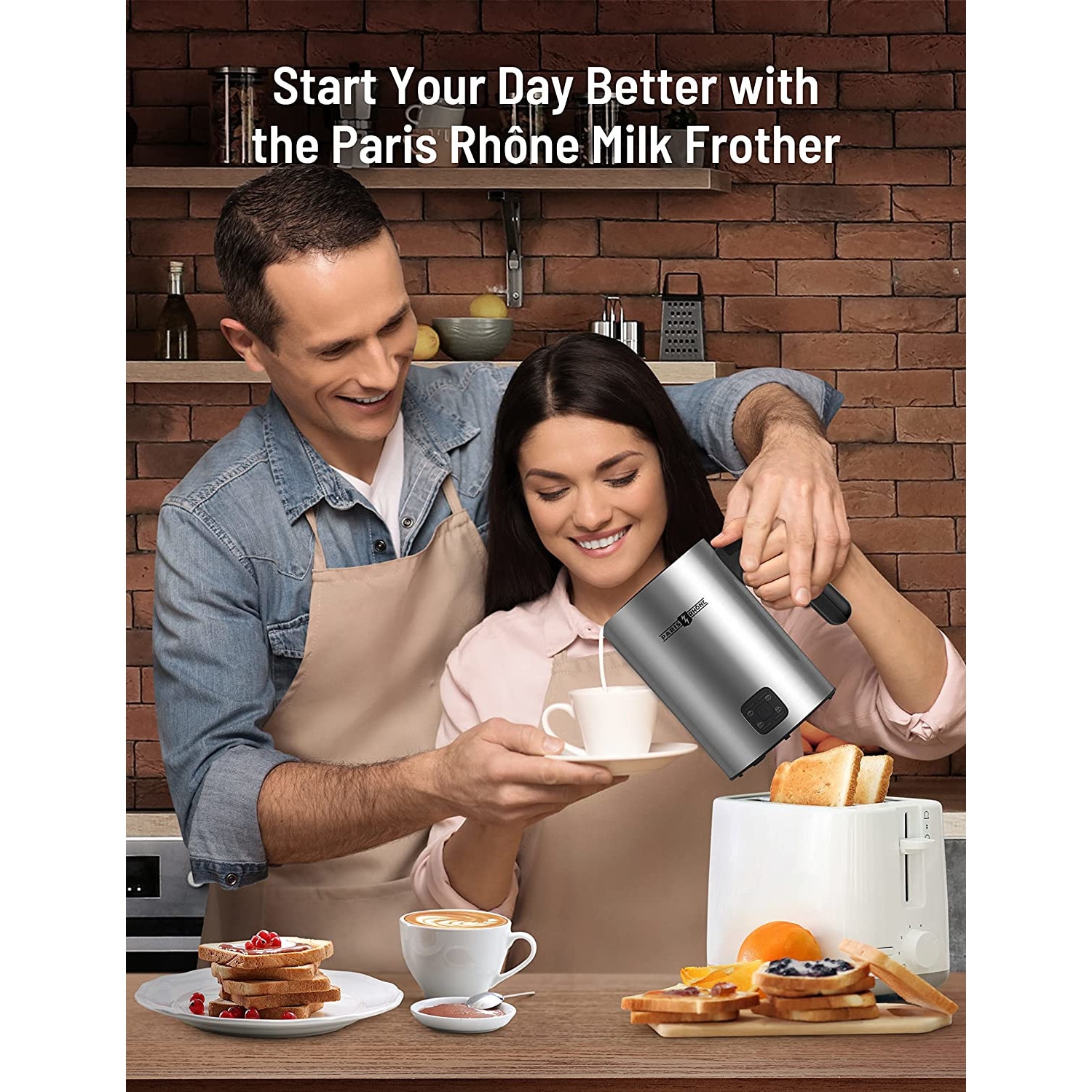 Aparat pentru spumarea laptelui din Inox Paris Rhone PE-MF009, 300ml, 4 in 1, interior ...