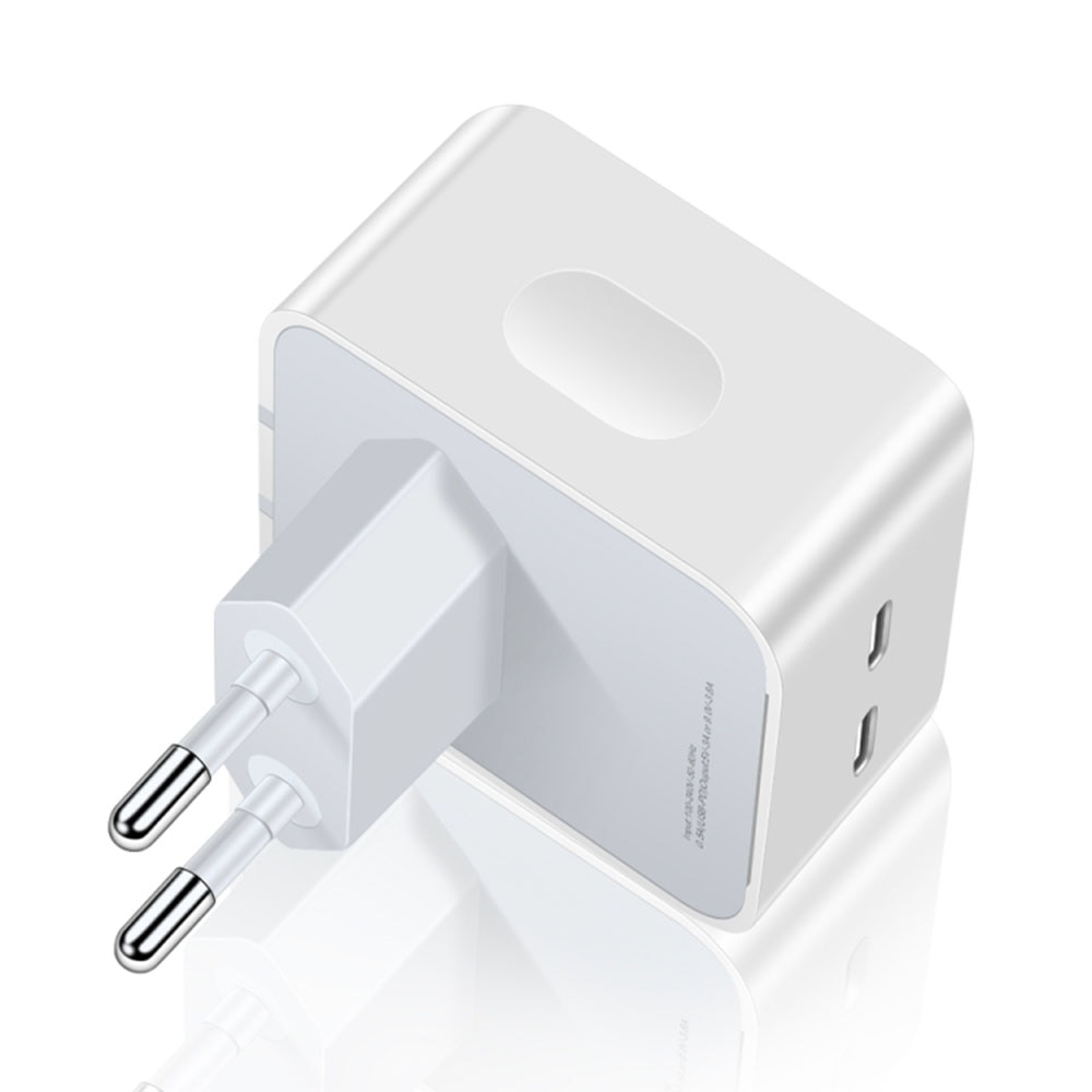 Adaptor Universal 2 x Mufe USB Type-C, 50W, Compatibil cu Apple, Design ...