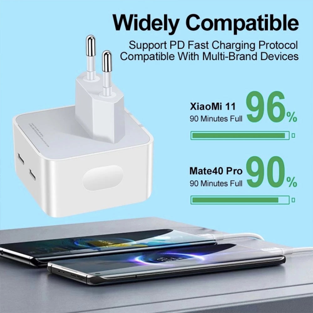 Adaptor Universal 2 x Mufe USB Type-C, 50W, Compatibil cu Apple, Design ...