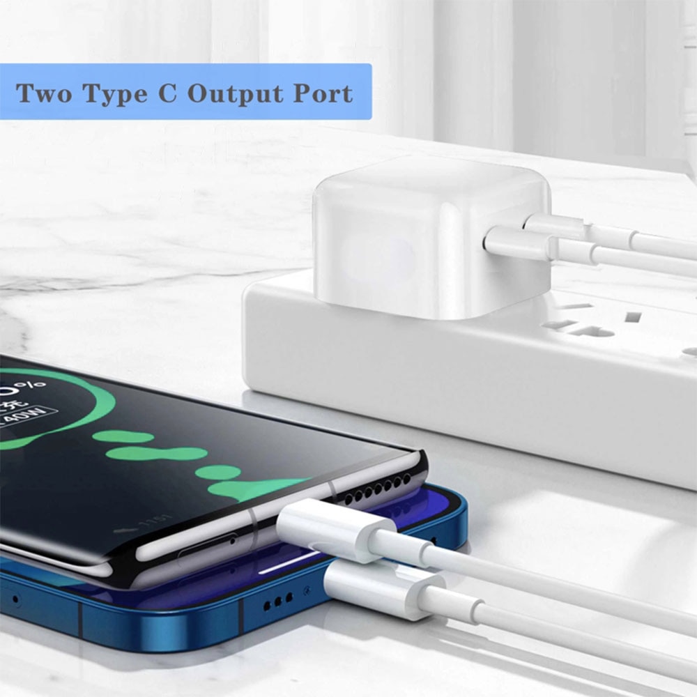 Adaptor Universal 2 x Mufe USB Type-C, 50W, Compatibil cu Apple, Design ...