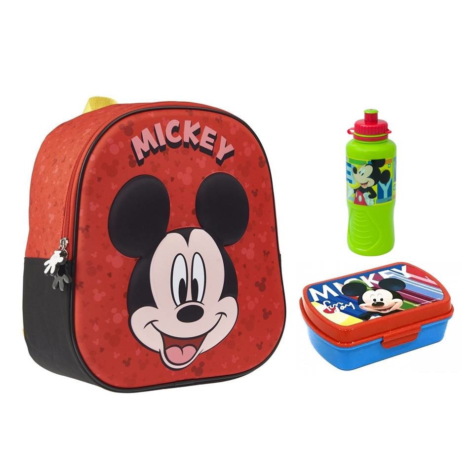 Set ghiozdan 3D gradinita echipat Mickey Mouse, multicolor, 31 x 25 x ...