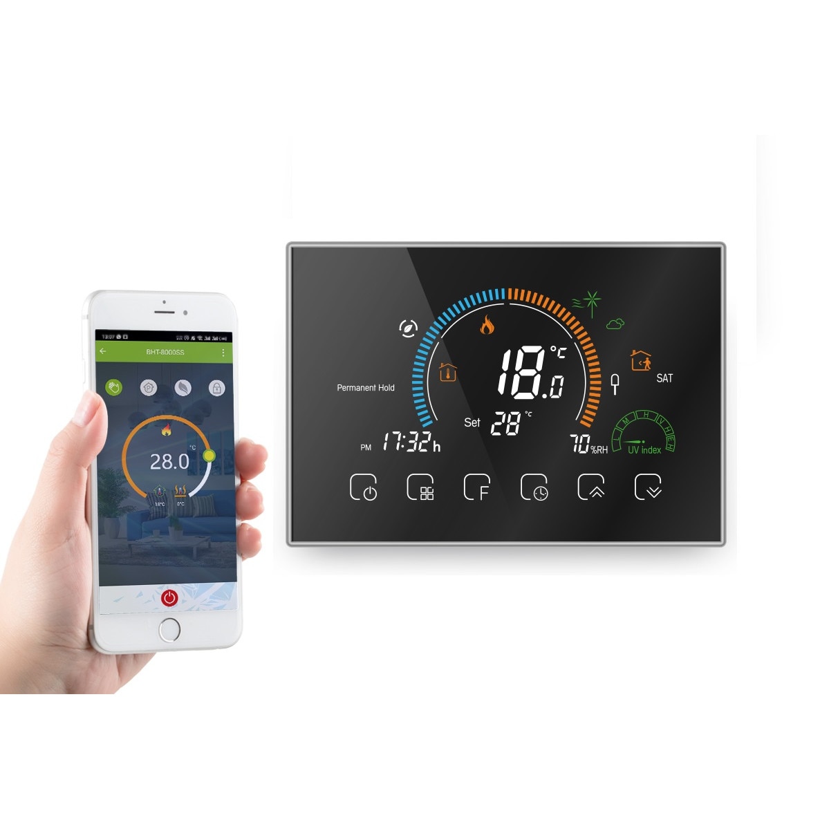 Termostat inteligent Q8000WM cu fir, Gestionare si Monitorizare smart ...