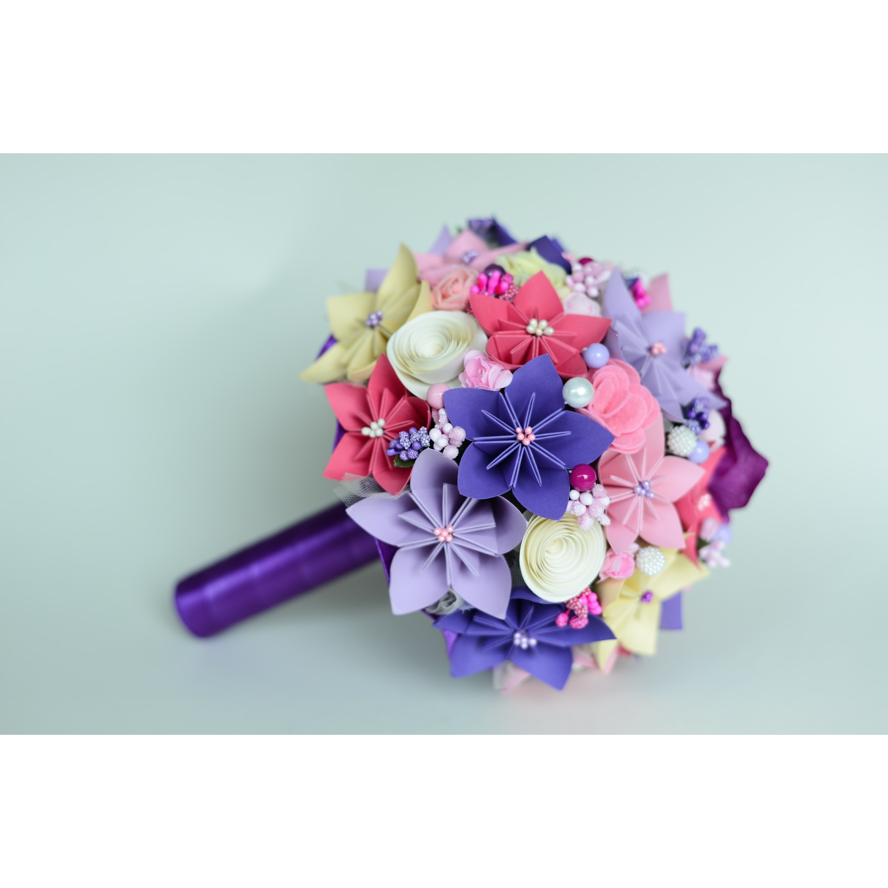 Buchet mireasa flori hartie, roz/mov - eMAG.ro