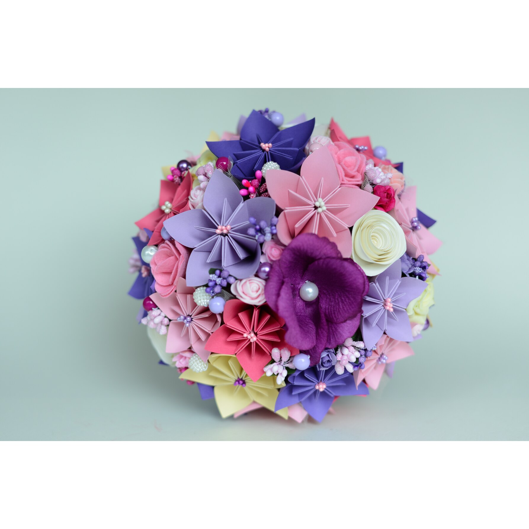 Buchet mireasa flori hartie, roz/mov - eMAG.ro