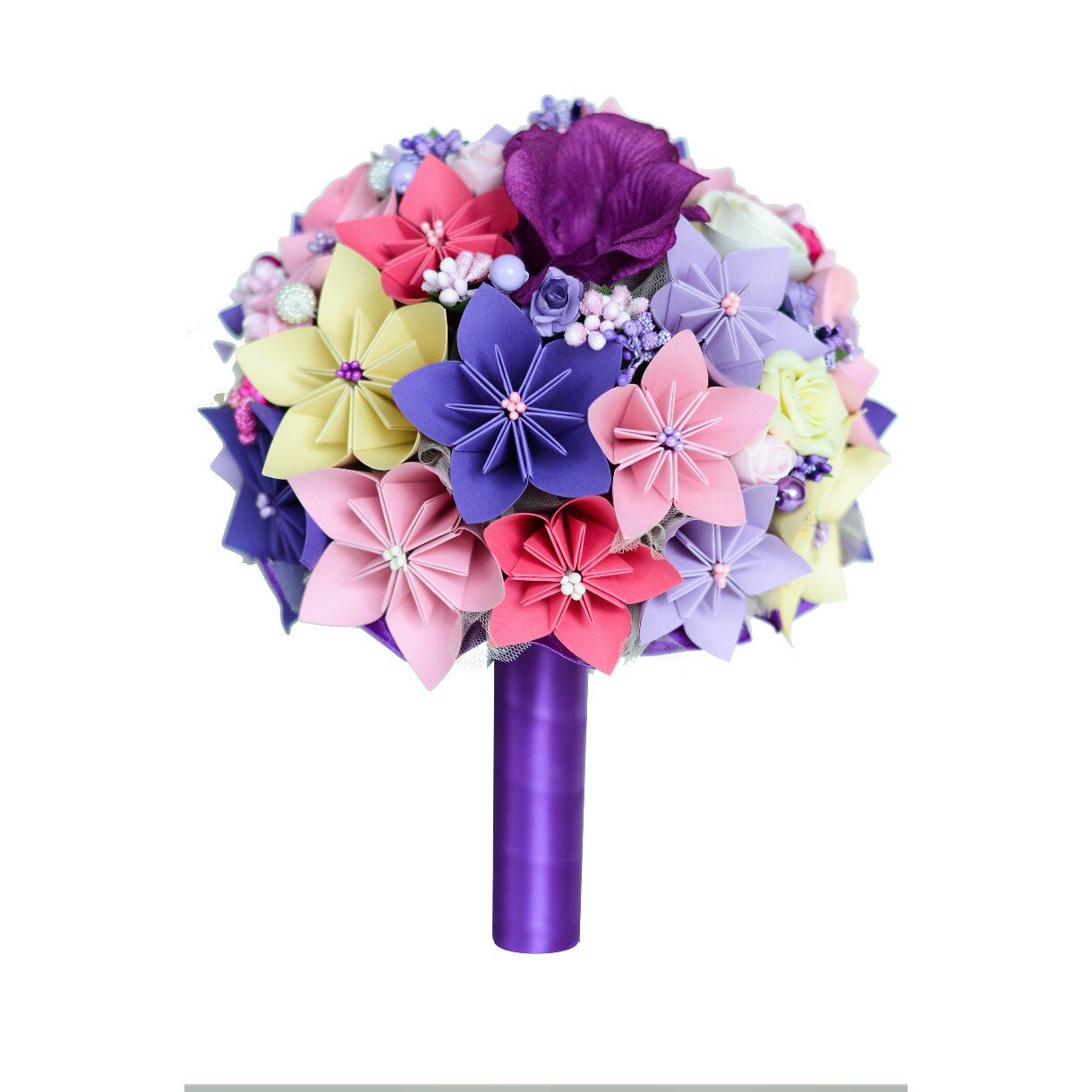 Buchet mireasa flori hartie, roz/mov - eMAG.ro