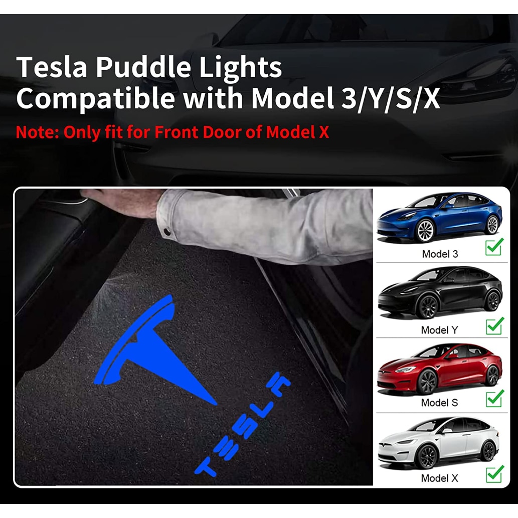 Set 4 proiectoare cu logo pentru usa, Compatibil cu Tesla, Albastru ...