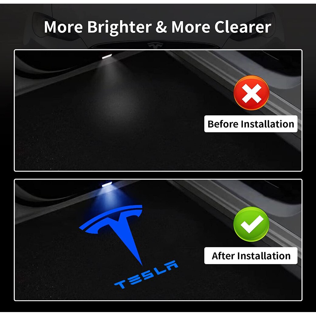 Set 4 proiectoare cu logo pentru usa, Compatibil cu Tesla, Albastru ...