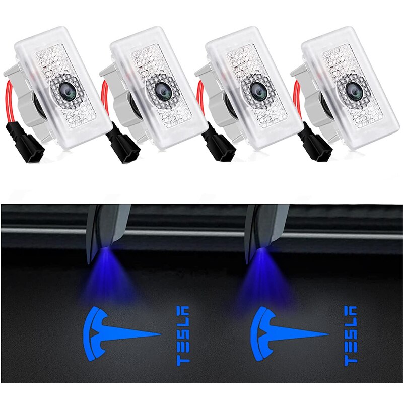 Set 4 proiectoare cu logo pentru usa, Compatibil cu Tesla, Albastru ...