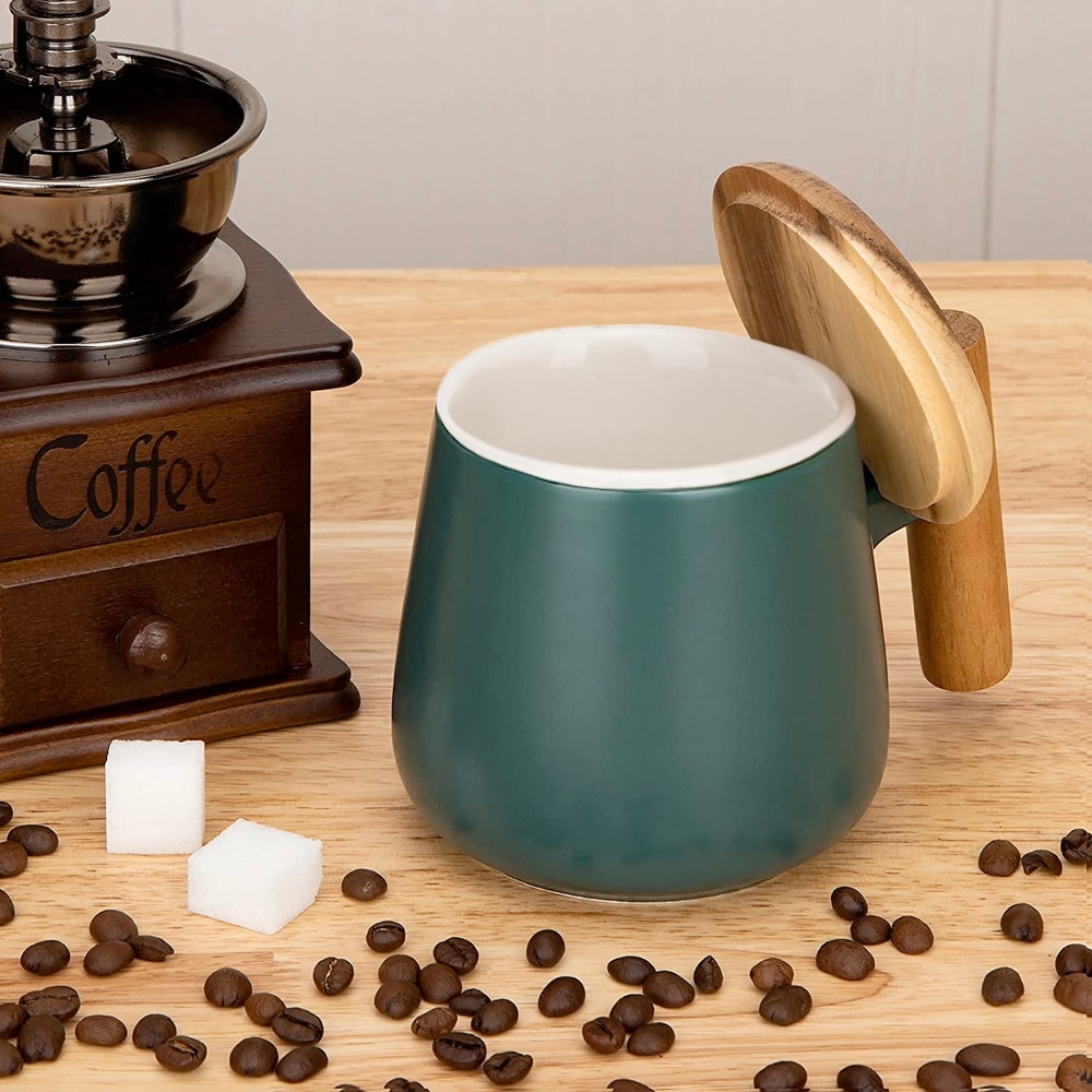 Set 2 cani cafea/ceai si lingurita, Quasar & Co.®, cu capac si maner ...