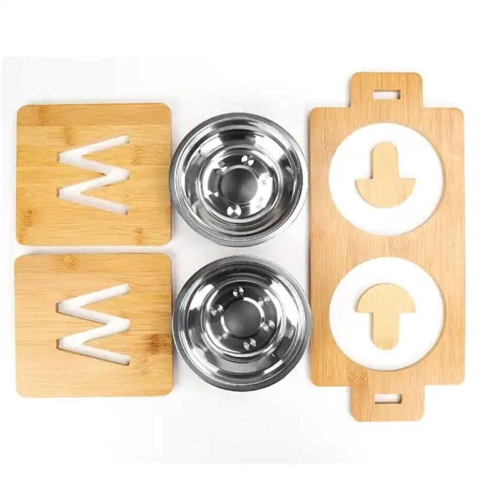 Set castroane din inox cu suport reglabil din bambus, potrivit ...