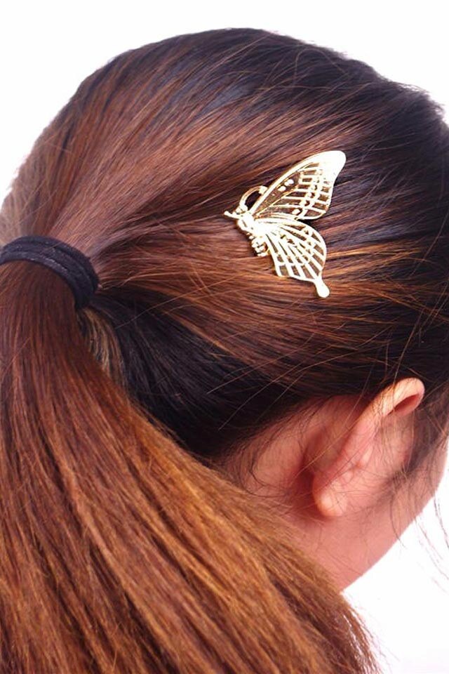 Pieptene pentru par, model fluture cu aripile stranse Auriu - eMAG.ro