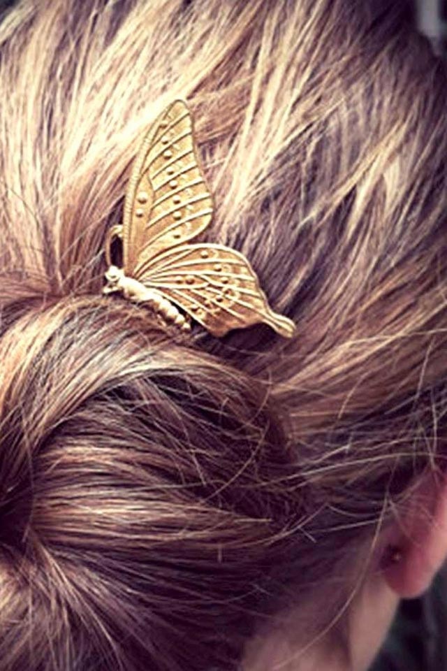Pieptene pentru par, model fluture cu aripile stranse Auriu - eMAG.ro