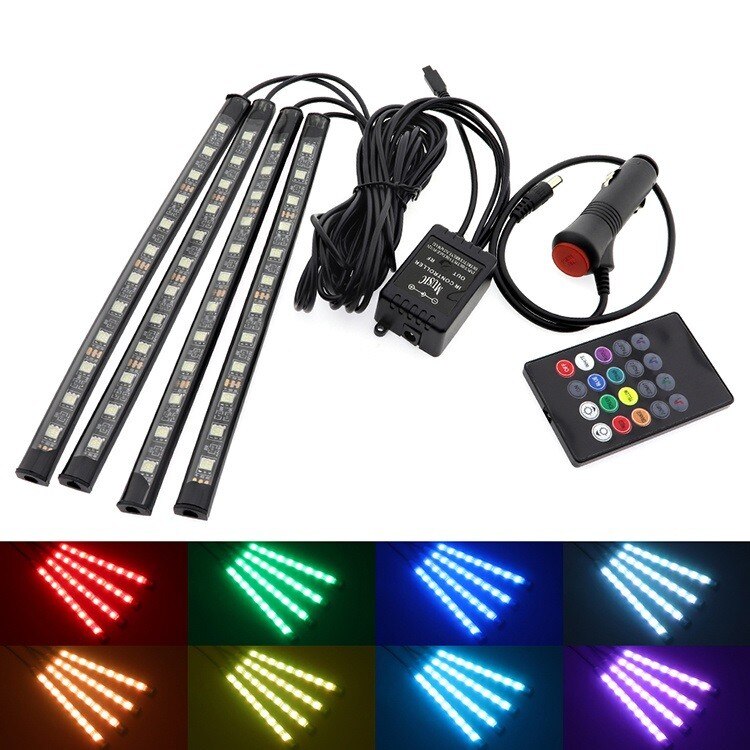 Kit 4 Lumini Ambientale RGB cu telecomanda, 12V, 12 LED, 22 cm LAL-12 ...