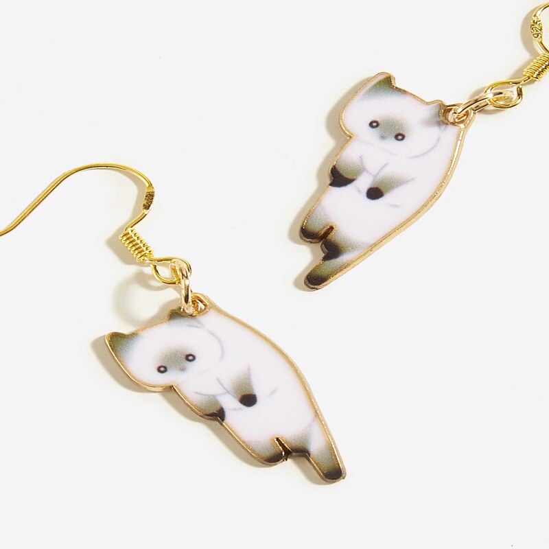 Cercei dama, model dragalas cu pisici jucause, albi, EFAYN - eMAG.ro