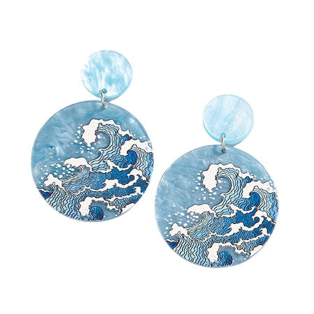Cercei dama, model summer vibe, tematica unicata, mare agitata, rotunzi, albastri, EFAYN - eMAG.ro