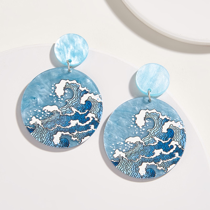 Cercei dama, model summer vibe, tematica unicata, mare agitata, rotunzi, albastri, EFAYN - eMAG.ro