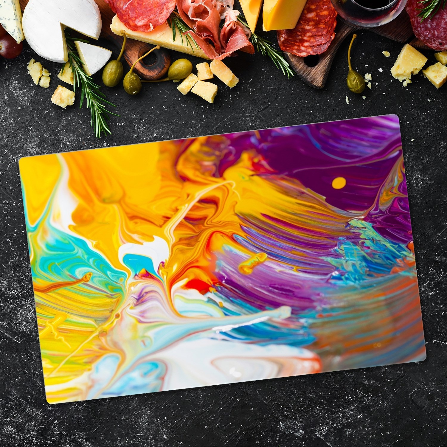 Tocator pe sticla, Dreptunghi, Arta Abstracta Colorat, Roz, 80 cm x 52 ...