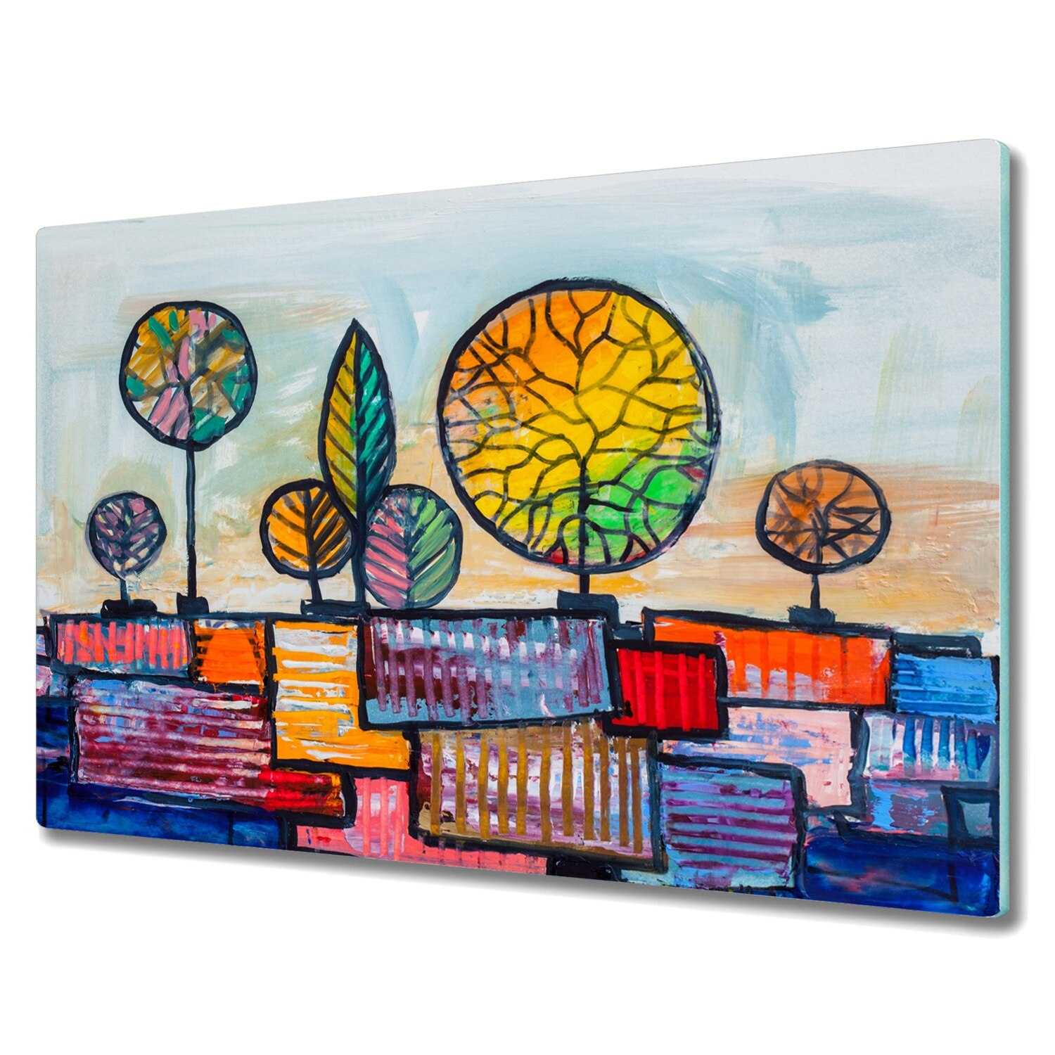 Tocator pe sticla, Dreptunghi, Arta Abstracta Colorat, Negru, 80 cm x ...