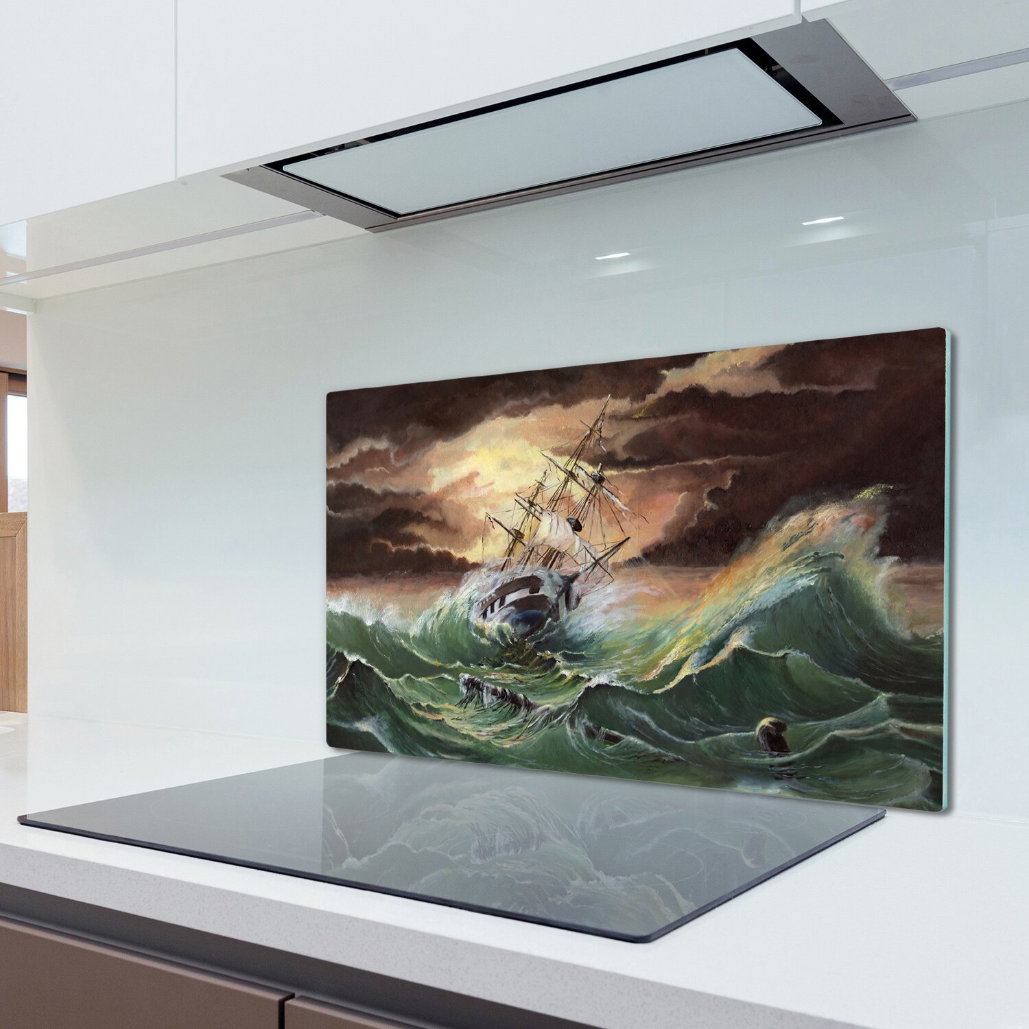 Tocator pe sticla, Dreptunghi, Pictura Barca Nava Ocean Furtuna Valuri ...