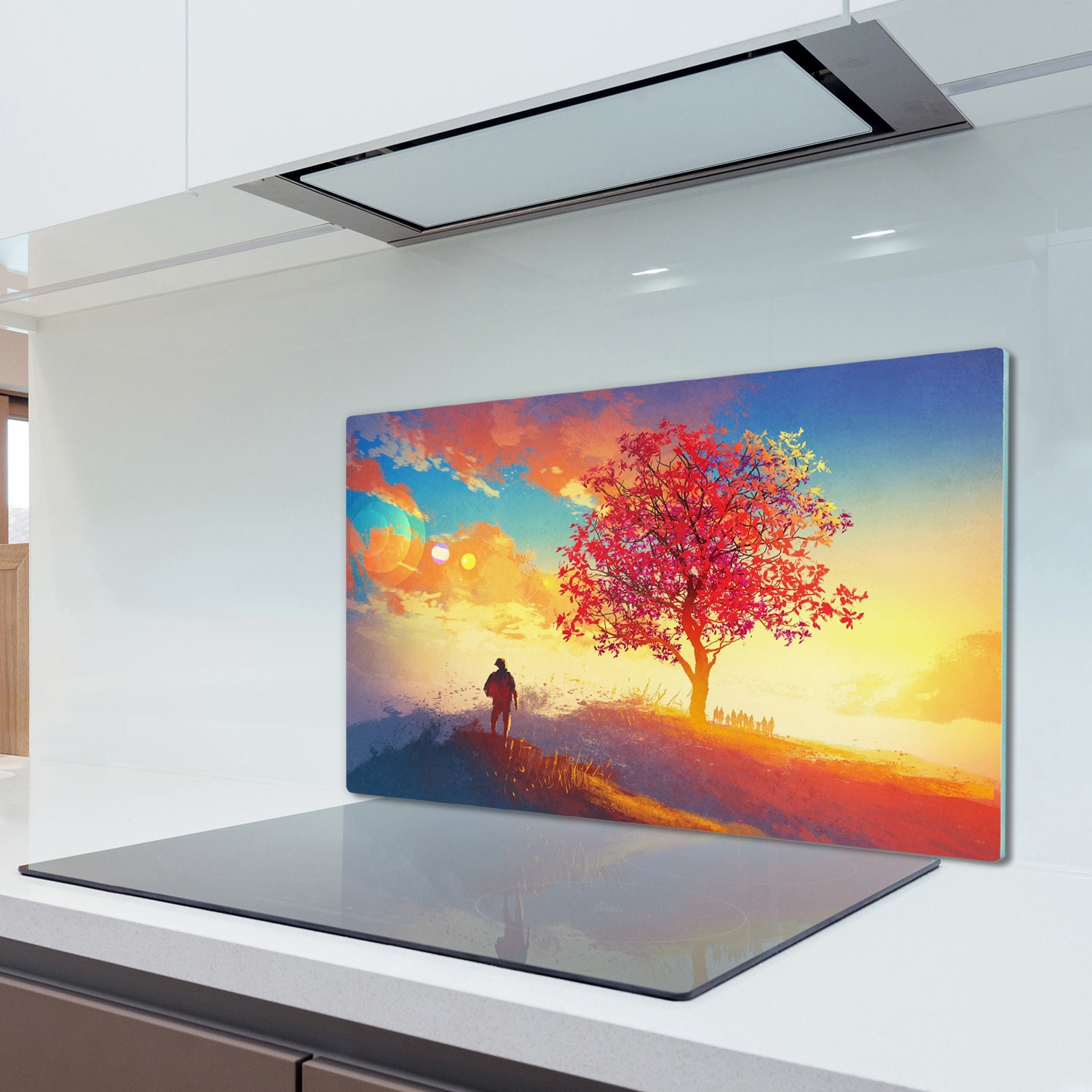 Tocator pe sticla, Dreptunghi, Pictura Deal Copac Cer Apus De Soare ...