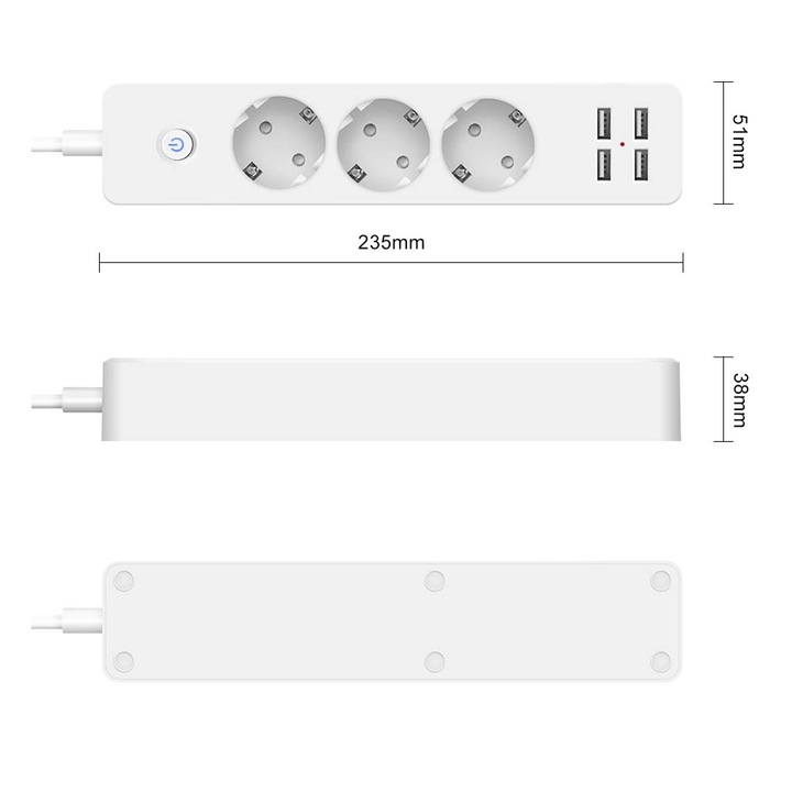 Prelungitor inteligent, 4xUSB, 15W, Android/iOS, Protectie copii, buton ...