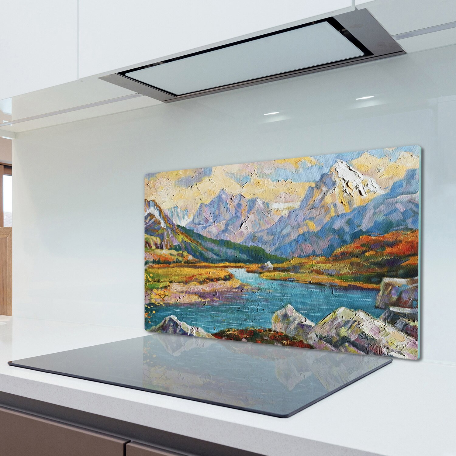 Tocator pe sticla, Dreptunghi, Pictura Munti Rau Padure Copaci Art ...