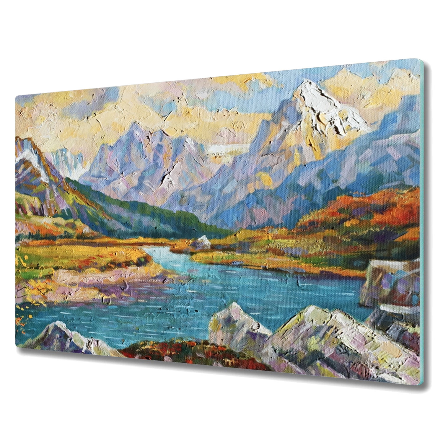 Tocator pe sticla, Dreptunghi, Pictura Munti Rau Padure Copaci Art ...