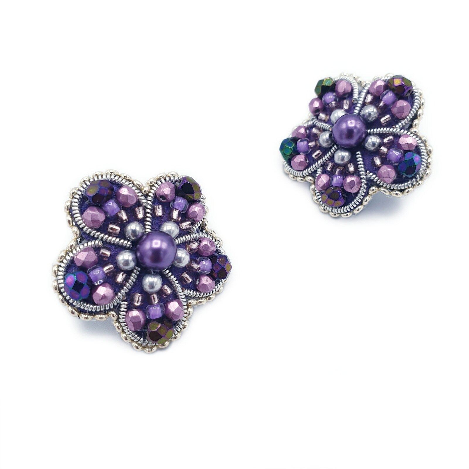 Cercei floare eleganti, Zia Fashion, Lara, handmade, mov liliachiu ...