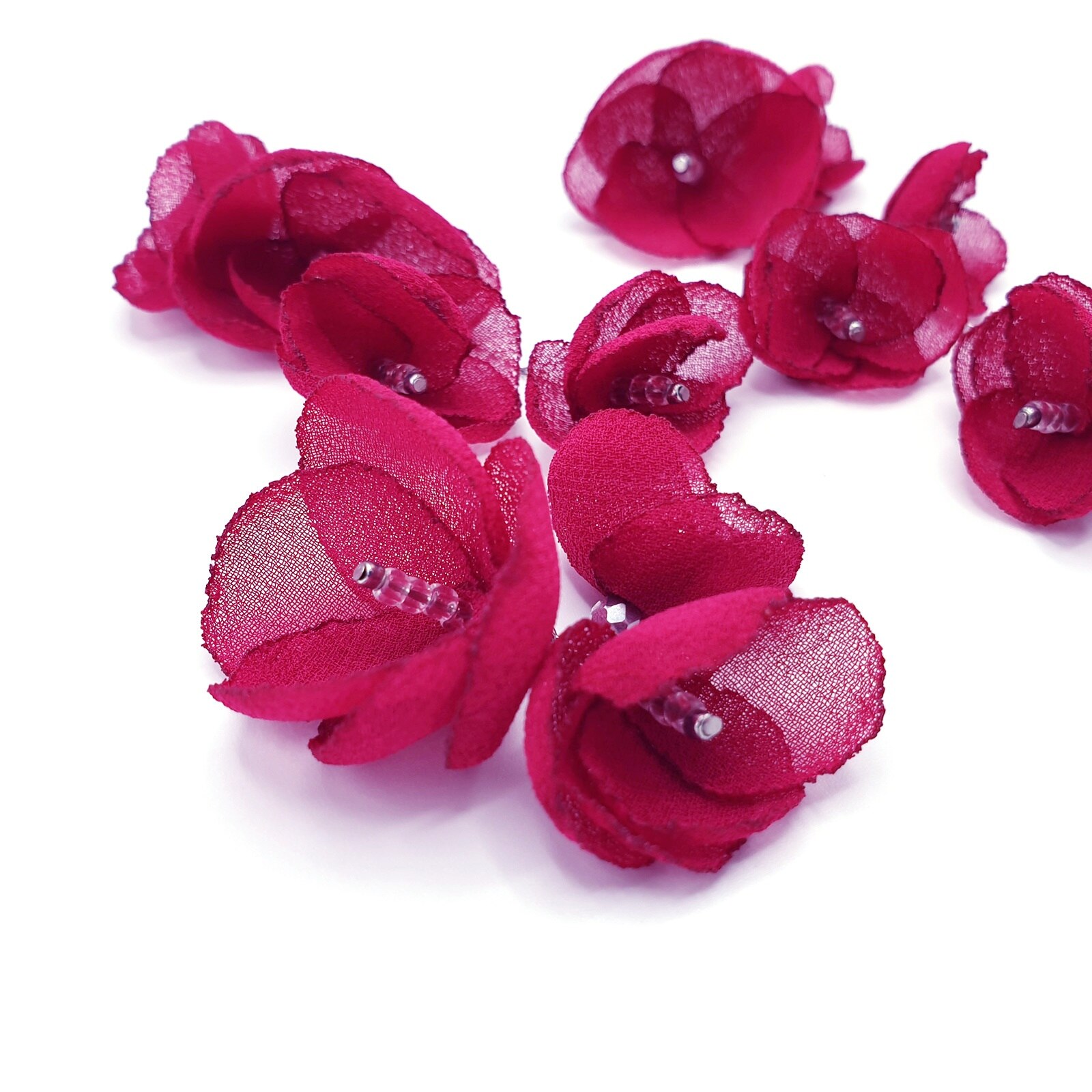 Cercei lungi eleganti, Zia Fashion, Edina, flori din voal, viva magenta ...