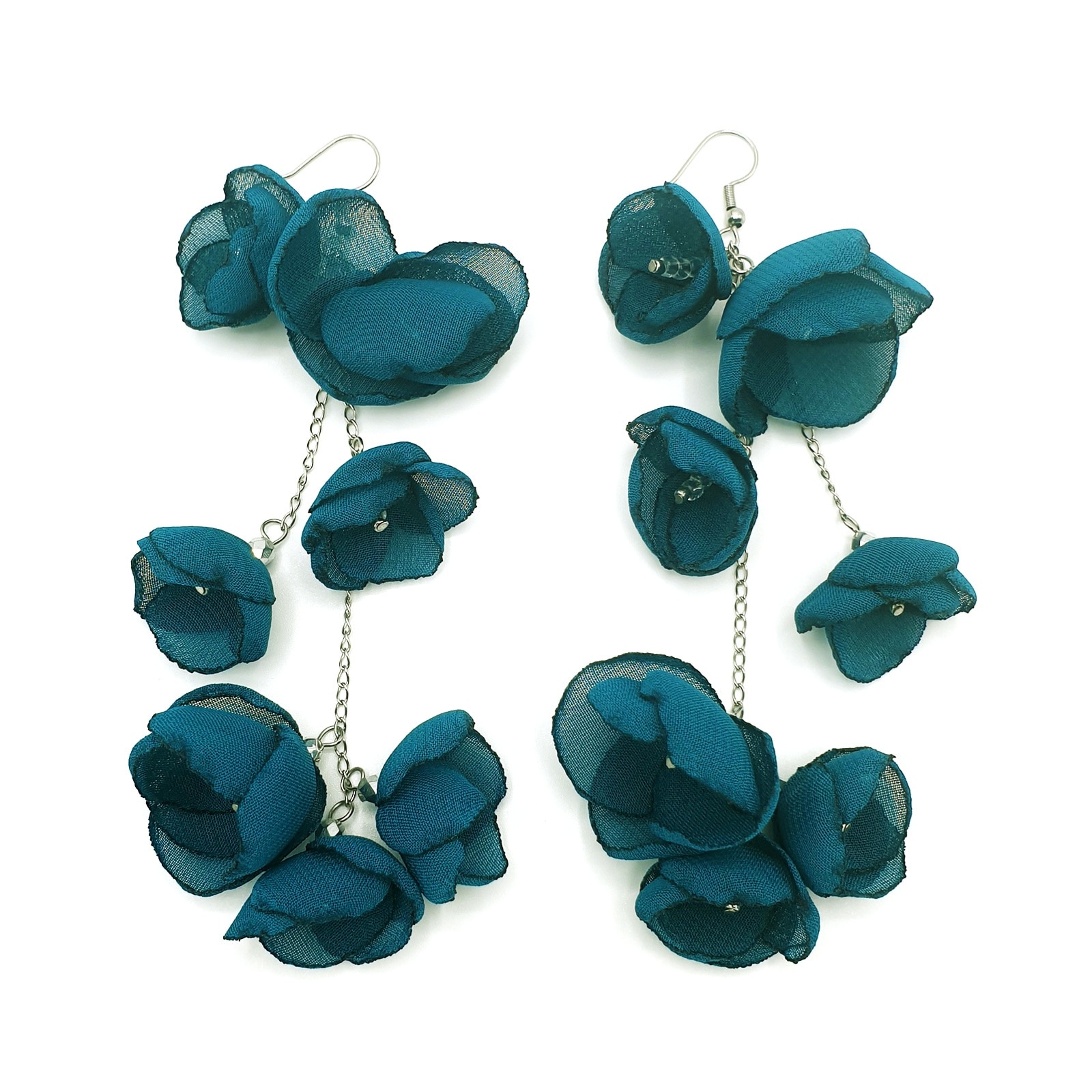 Cercei lungi eleganti, Zia Fashion, Melisa, flori din voal, verde ...